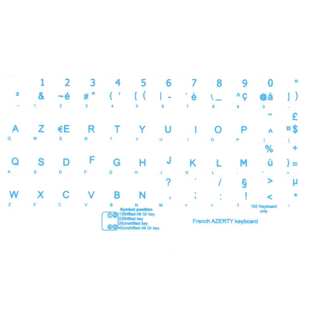 FRENCH AZERTY STICKERS KEYBOARD BLUE LETTERS TRANSPARENT BACKGROUND ...